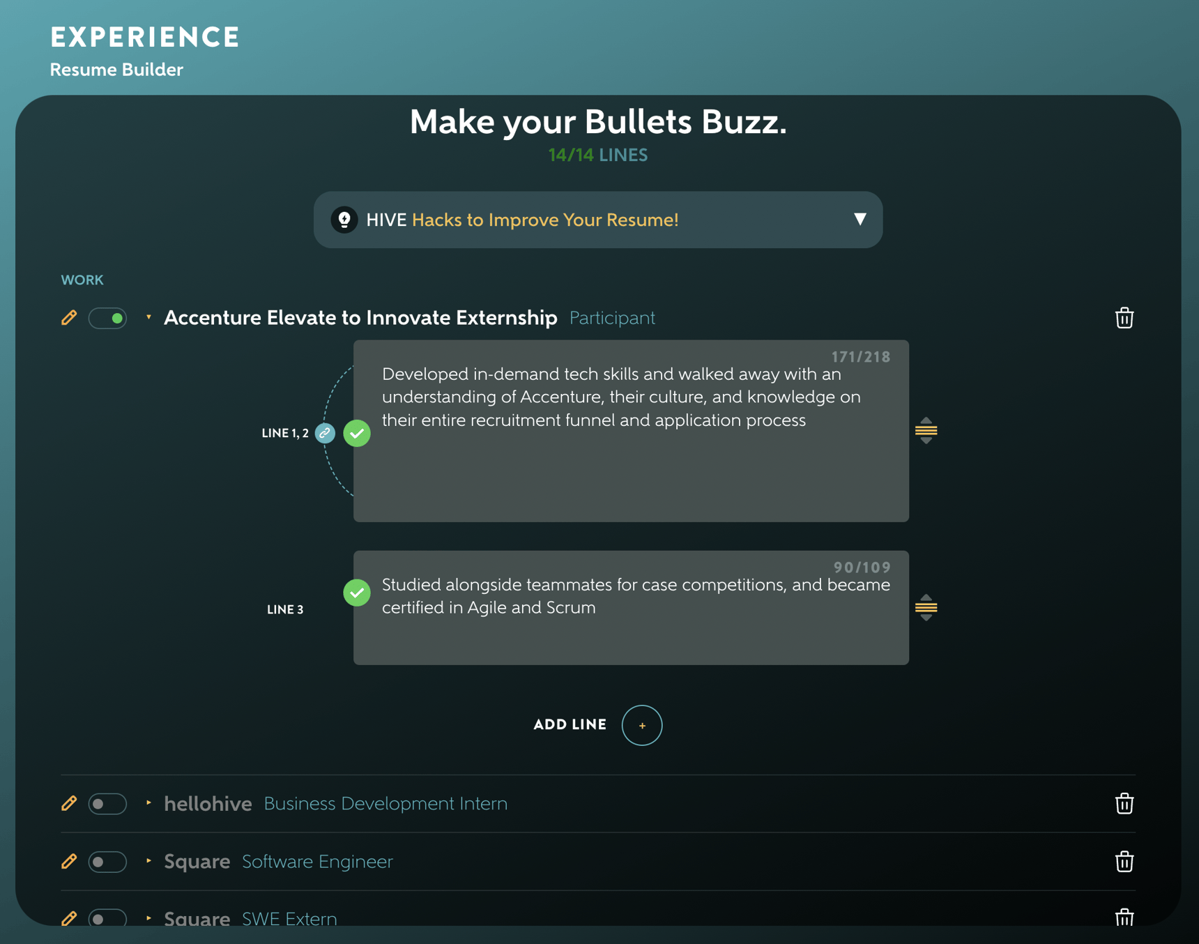 Creating & Using Experiences with Hive's Patented Resume Tech